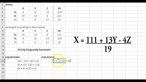 Gauss Seidel Method Using Excel Youtube