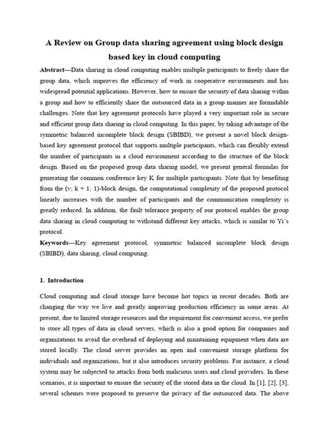paper 1 group data sharing agreement using block design based key in cloud computing pdf