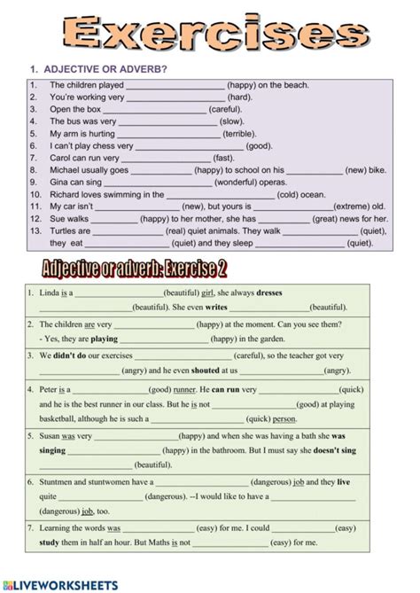 Adjectives Adverbs Worksheet AdverbWorksheets Net