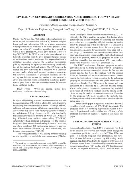 pdf spatial non stationary correlation noise modeling for wyner ziv error resilience video coding