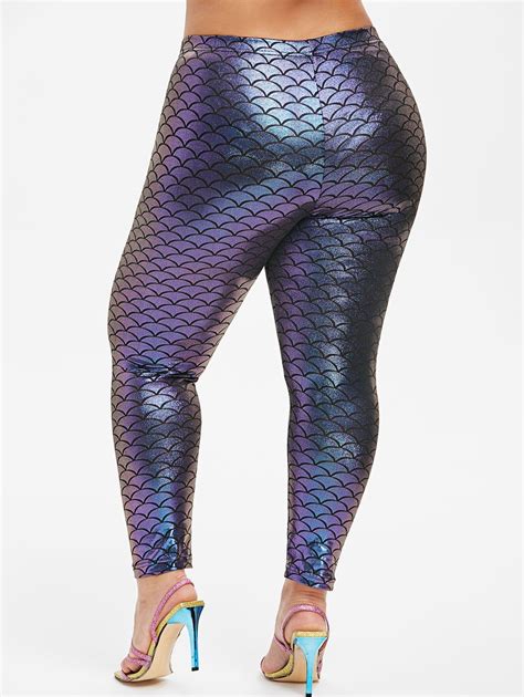 53 OFF 2020 Scale Print Shiny Plus Size Mermaid Leggings In