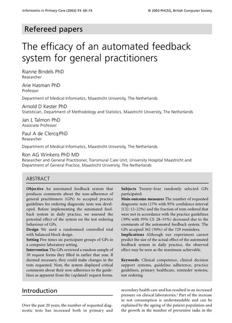 pdf the efficacy of an automated feedback system for general practitioners