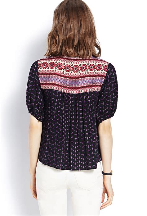 Lyst Forever 21 Boho Peasant Top In Black