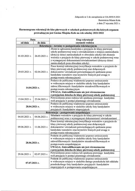 Zarządzenie Burmistrza Miasta Koła w sprawie rekrutacji w roku 2021