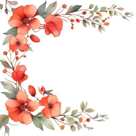 Ilustração Em Aquarela Vermelha Borda Floral PNG Flores Quadro