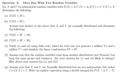 solved question 2 more fun with two random variables let x