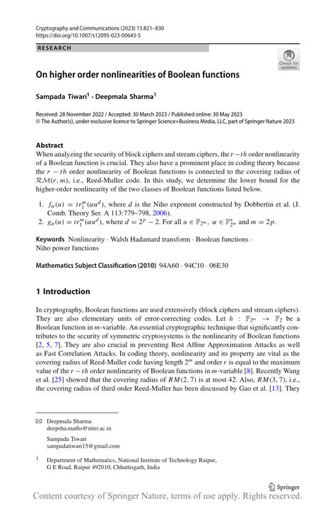on higher order nonlinearities of boolean functions request pdf