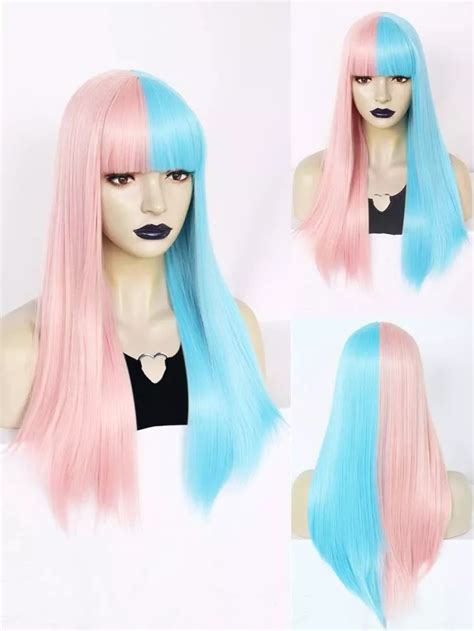 1pc Two Tone Long Straight Synthetic Wig With Bangs 1pc Wig Cap