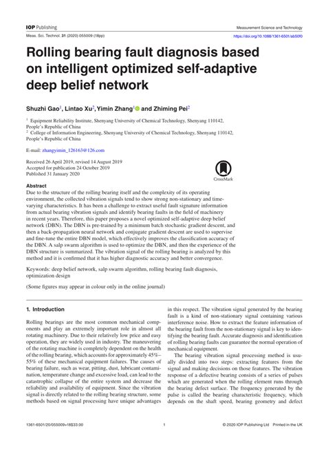 rolling bearing fault diagnosis based on intelligent optimized self adaptive deep belief network