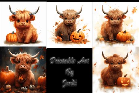 Halloween Highland Cow Set Of Graphic By Jendi Creative Fabrica