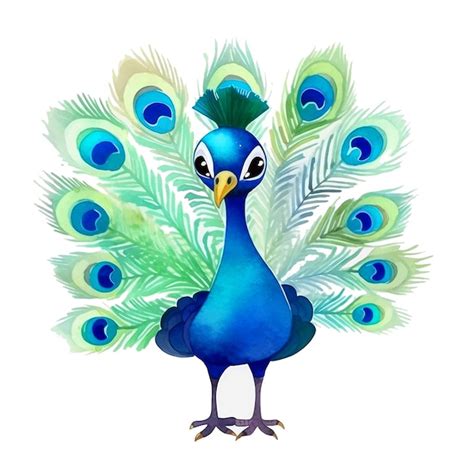 Linda ilustración de pintura de acuarela de pavo real Vector Premium