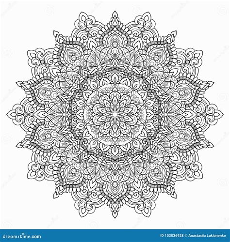 Rund Svartvit Mandala På En Vit Bakgrund Illustration Av Modellen För