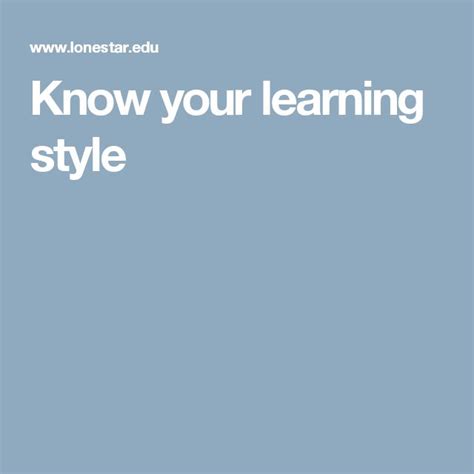 Know Your Learning Style Learning Style Study Skills Learning