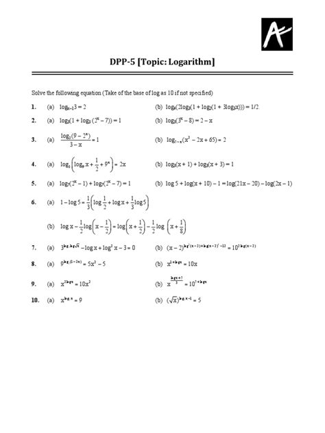 dpp 5 topic logarithm pdf logarithm mathematical analysis