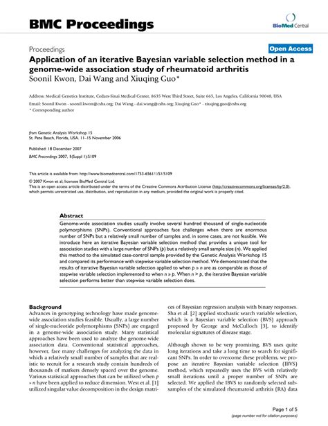pdf application of an iterative bayesian variable selection method in a genome wide