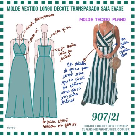 Molde Vestido Longo Decote Transpassado Saia Evasê 907 21 CAMALEOA