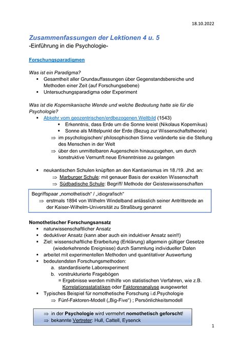 Einführung in Psychologie Lektion 4 und 5 Zusammenfassungen der