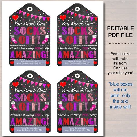 Valentines Day Gift Tag You Knock Our SOCKS OFF Thanks For Being TOE