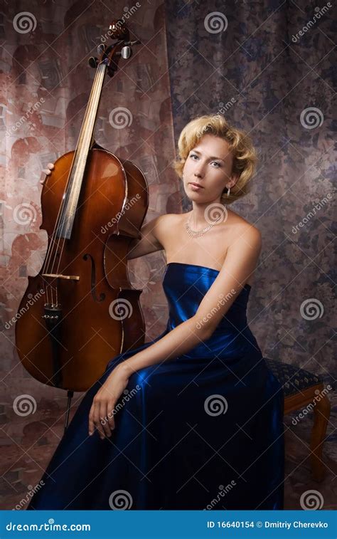 Blonde Woman In Evening Dress With Cello Stock Photo Image Of Female