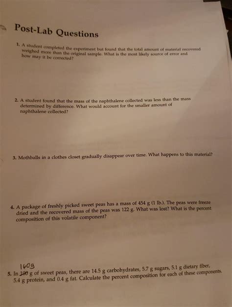 Solved Post Lab Questions A Student Completed The Chegg