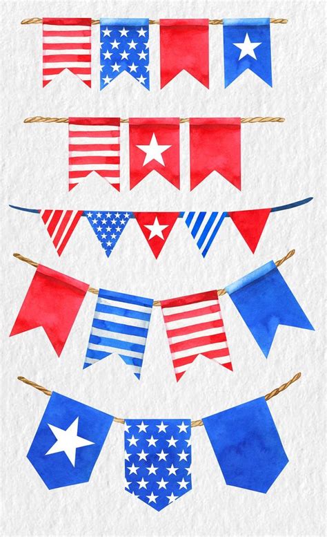 Watercolor 4th July Clipart Independence Day Clipart Patriotic Color