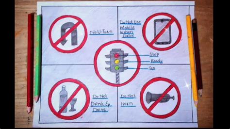 How To Draw A Road Safety Rules Drawing Traffic Signals With Road