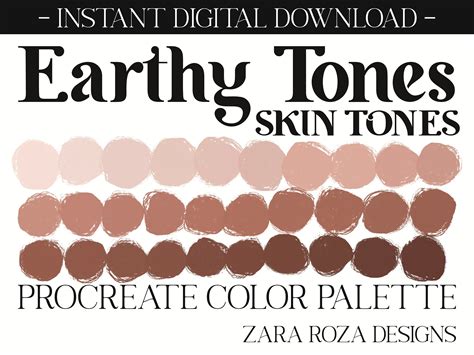 Earthy Skin Tones Procreate Color Palette Face Portrait Art Warm Tan