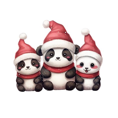Cute And Funny Kawaii Pandas Wearing Santa S Hat For Christmas Kawaii