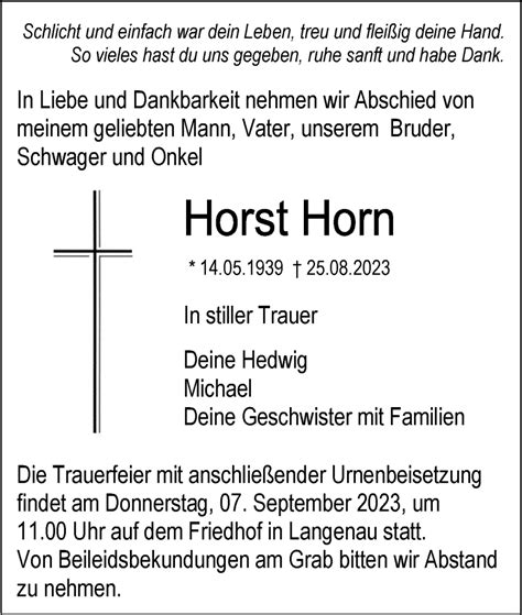 Traueranzeigen von Horst Horn Südwest Presse Trauer