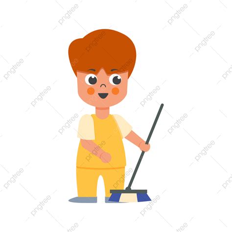 Set Of Male Housekeeper In Cartoon Characters Flat Vector Mopping