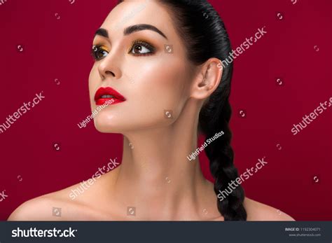 Beautiful Naked Brunette Girl Looking Isolated Stock Photo 1192304071