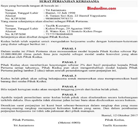 Contoh Surat Perjanjian Tidak Akan Mengganggu Rumah Tangga Orang
