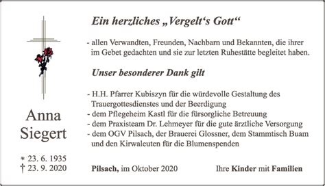 Traueranzeigen Von Anna Siegert Trauer Nn De