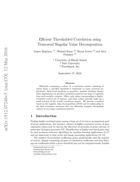 pdf efficient thresholded correlation using truncated singular value decomposition
