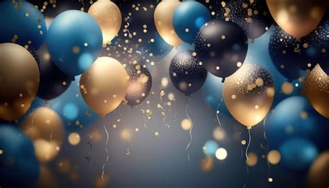 Realistische Feestelijke Achtergrond Met Gouden En Blauwe Ballonnen