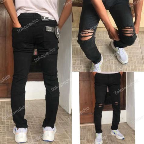 Jual Celana Sobek Jeans Panjang Slim Fit Pria Robek Pensil Stretch