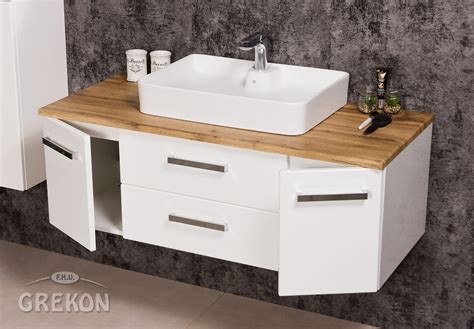 Szafka łazienkowa biała 120cm FOKUS NEW z blatem dąb naturalny i