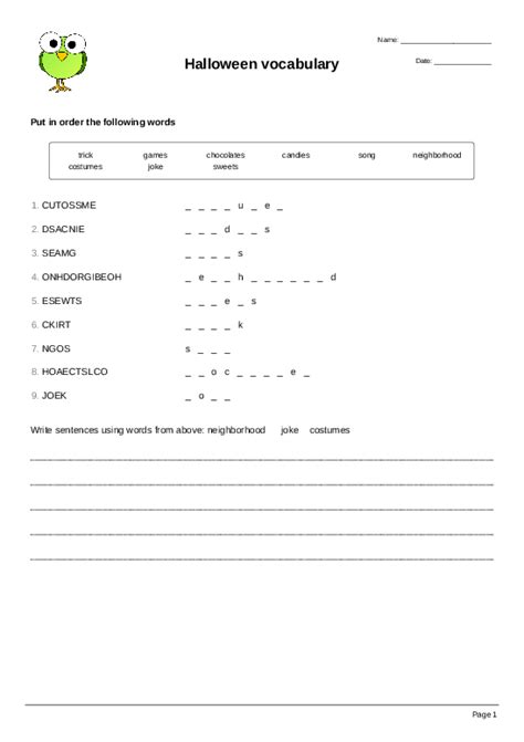 Halloween Vocabulary Word Scramble Quickworksheets