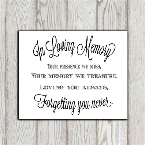 In Loving Memory Of Print Memorial Table Wedding Memorial Sign Memorial