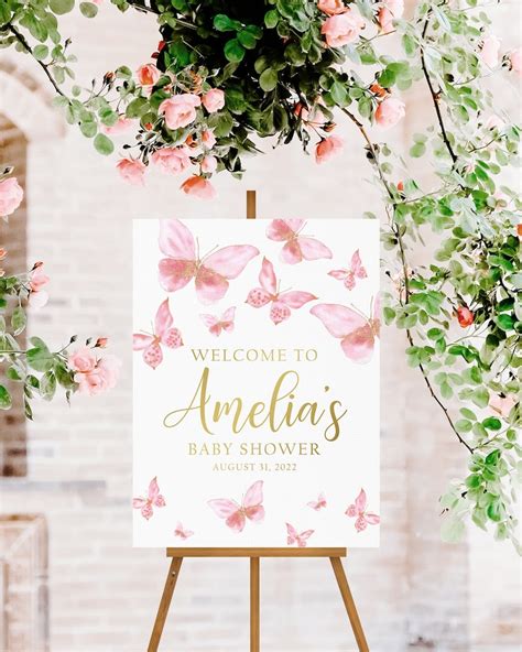 Pink Butterfly Baby Shower Welcome Sign Baby Shower Sign Etsy