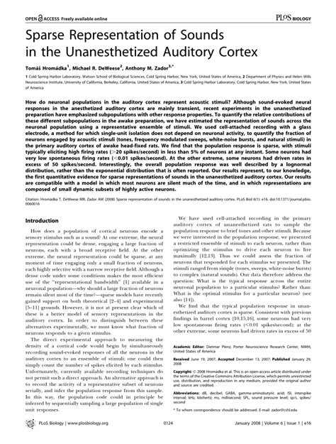 pdf sparse representation of sounds in the unanesthetized auditory cortex