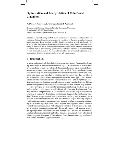pdf optimization and interpretation of rule based classifiers