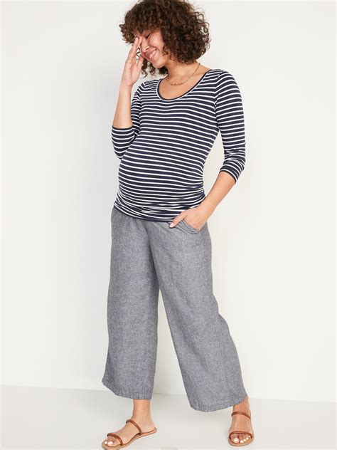 Maternity Rollover Waist Wide Leg Linen Blend Pants Old Navy
