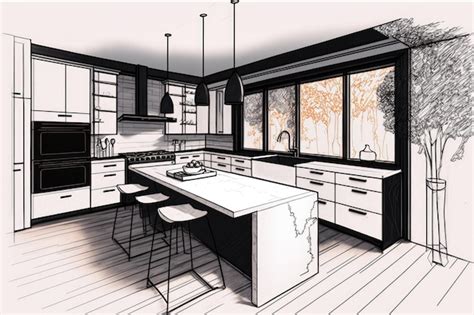 Bosquejo De Una Cocina Moderna Y Elegante Con Detalles En Blanco Y