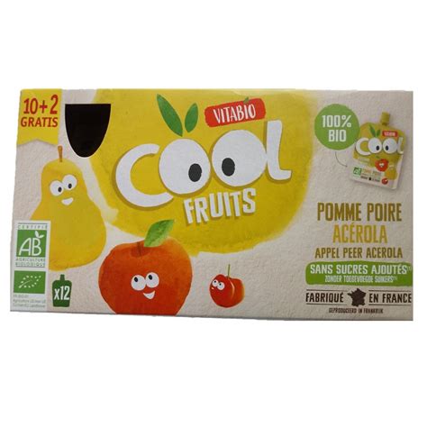 Vitabio Cool Fruits Pomme Poire Acerola 12 Gourdes Sebio