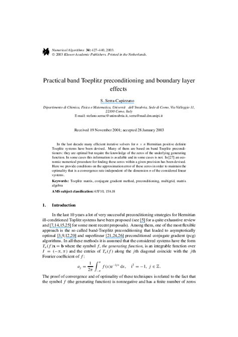 pdf practical band toeplitz preconditioning and boundary layer effects stefano serra