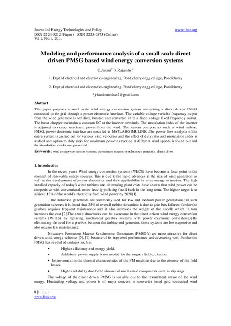 pdf 11 modeling and performance analysis of a small scale direct driven pmsg based wind energy