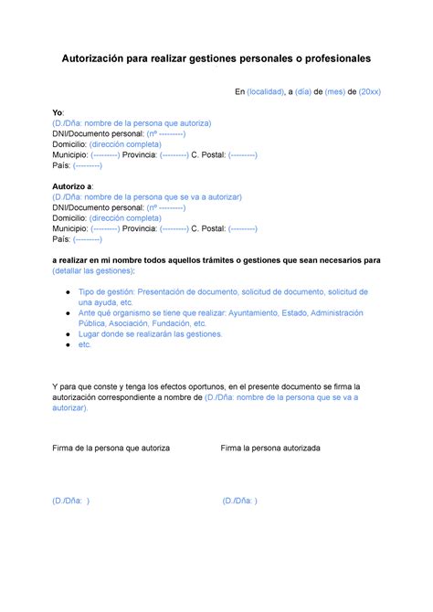 Modelo de autorización Autorización para realizar gestiones