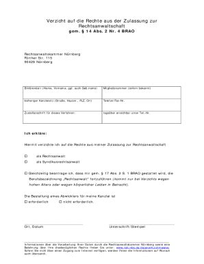 Ausfüllbar Online Antrag auf Befreiung von der Kanzleipflicht Fax Email