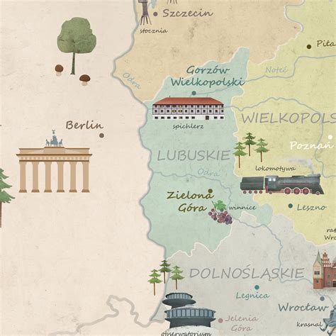 Ilustrowana Mapa Polski Wersja Panoramiczna Fototapeta Do Pokoju